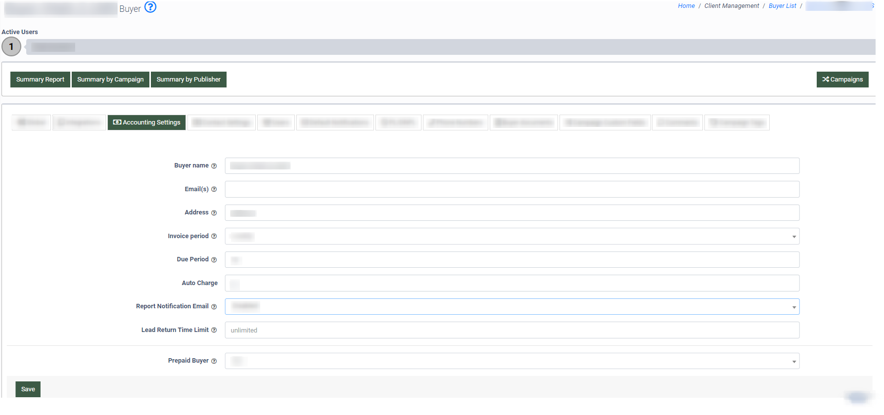 Buyer Configuration: Accounting Settings